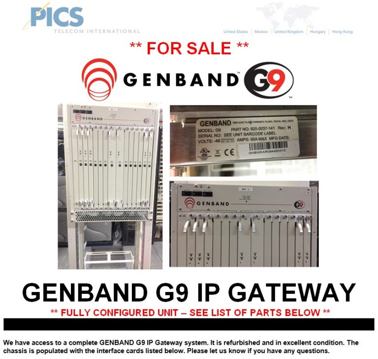 GENBAND G9 IP Gateway System For Sale - TELECOMCAULIFFE