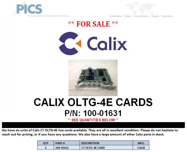 Calix C7 OLTG-4E Cards (P/N: 100-01631) For Sale - TELECOMCAULIFFE