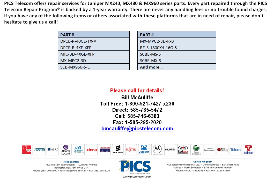 Juniper MX240, MX480 & MX960 Repair Services - TELECOMCAULIFFE
