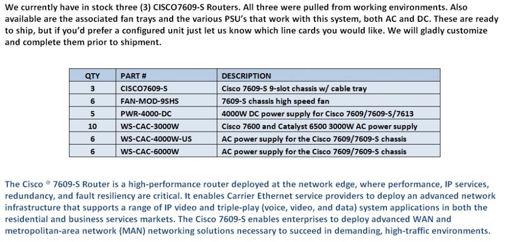 Cisco 7609-S Chassis For Sale: 3 Units Available - TELECOMCAULIFFE
