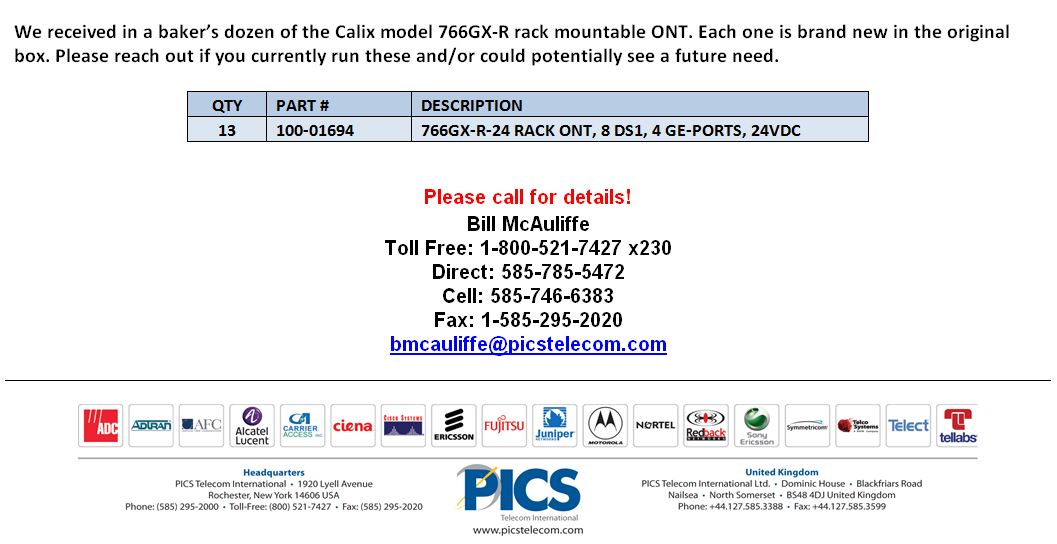 Calix 766GX-R Rack Mountable ONT's For Sale: New in original boxes ...