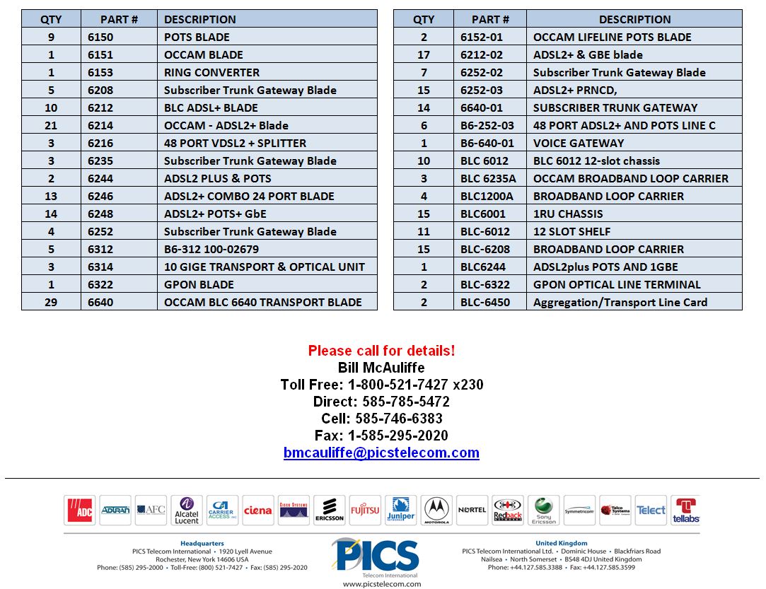 Occam Blades & Chassis For Sale - TELECOMCAULIFFE
