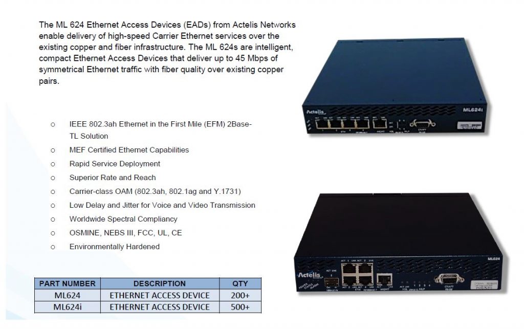 Actelis EAD's For Sale; ML624 & ML624i Models Available - TELECOMCAULIFFE