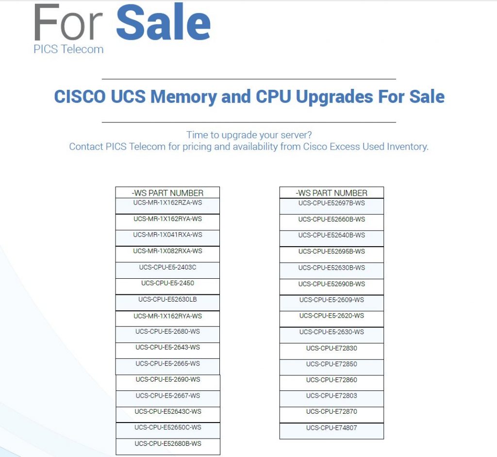 Cisco UCS Memory & CPU Upgrades For Sale - TELECOMCAULIFFE