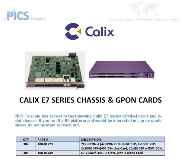 Calix E7 Series GPON-4 Cards & 2-Slot Chassis For Sale - TELECOMCAULIFFE