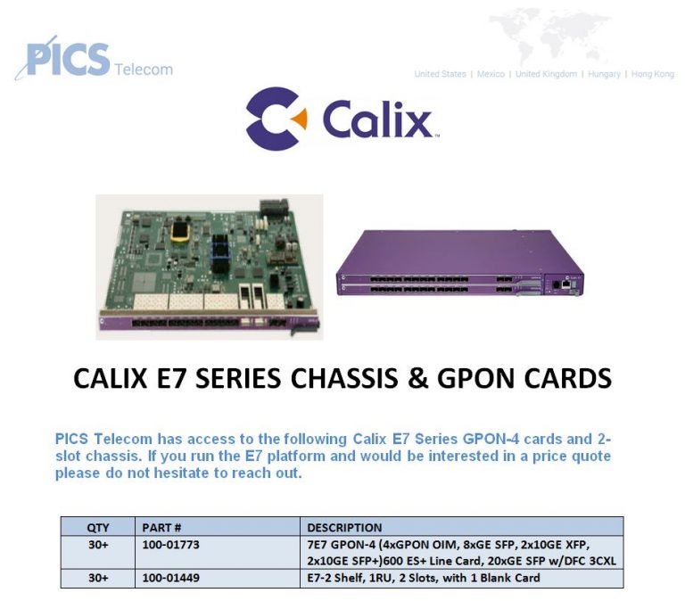 Calix E7 Series GPON-4 Cards & 2-Slot Chassis For Sale - TELECOMCAULIFFE