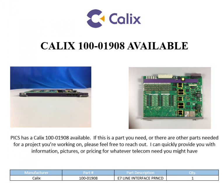 Calix 100-01908 Available - TELECOMCAULIFFE